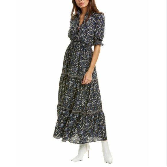 Max Studio | Dresses | Max Studio Green Floral Print Ruffle Maxi Dress ...